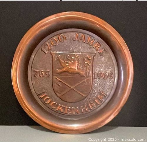 Vintage copper Hockenheim plate & brass framed Maria Theresa lithograph ...