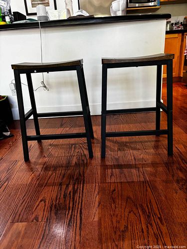 Wood and metal bar stools and shoe rack | Maxsold