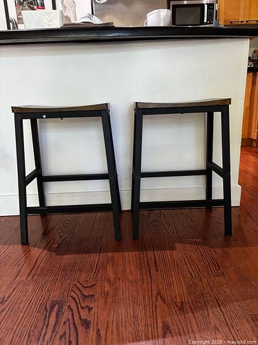 Wood and metal bar stools and shoe rack | Maxsold