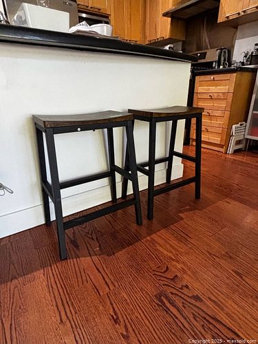 Wood and metal bar stools and shoe rack | Maxsold