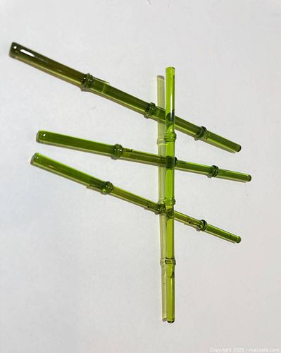 Set of 4 Green Glass Bamboo Swizzle Sticks | Maxsold