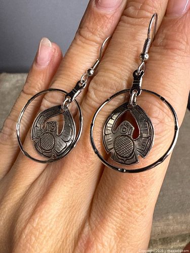 Northwest Coast Indigenous Sterling Silver Eagle/Raven Earrings ...