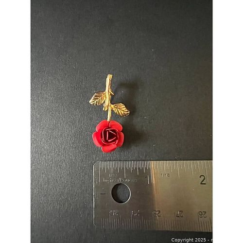 Vintage red rose pin brooch | Maxsold