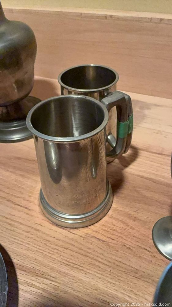 9-Piece Pewter Drinkware Set: Pitcher, Tankards, Goblets | Everett ...