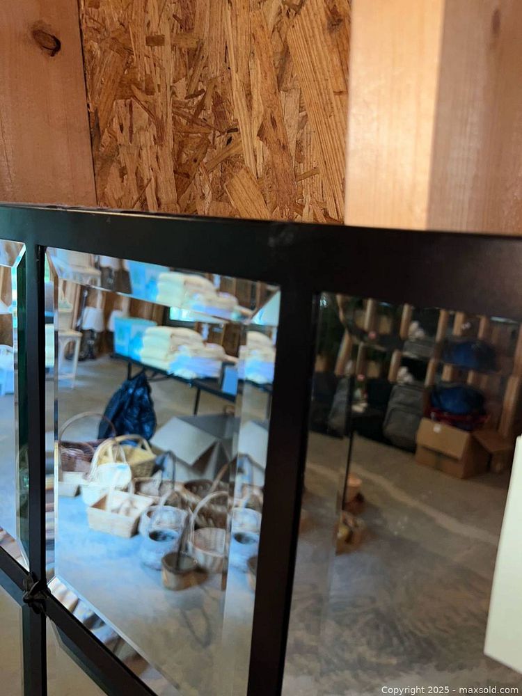 Large Industrial Modern Multi-Pane Wall Mirror with Black Metal Frame ...