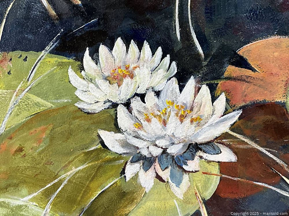 Original Oil on Board Painting, "Water Lilies" signed by artist S ...