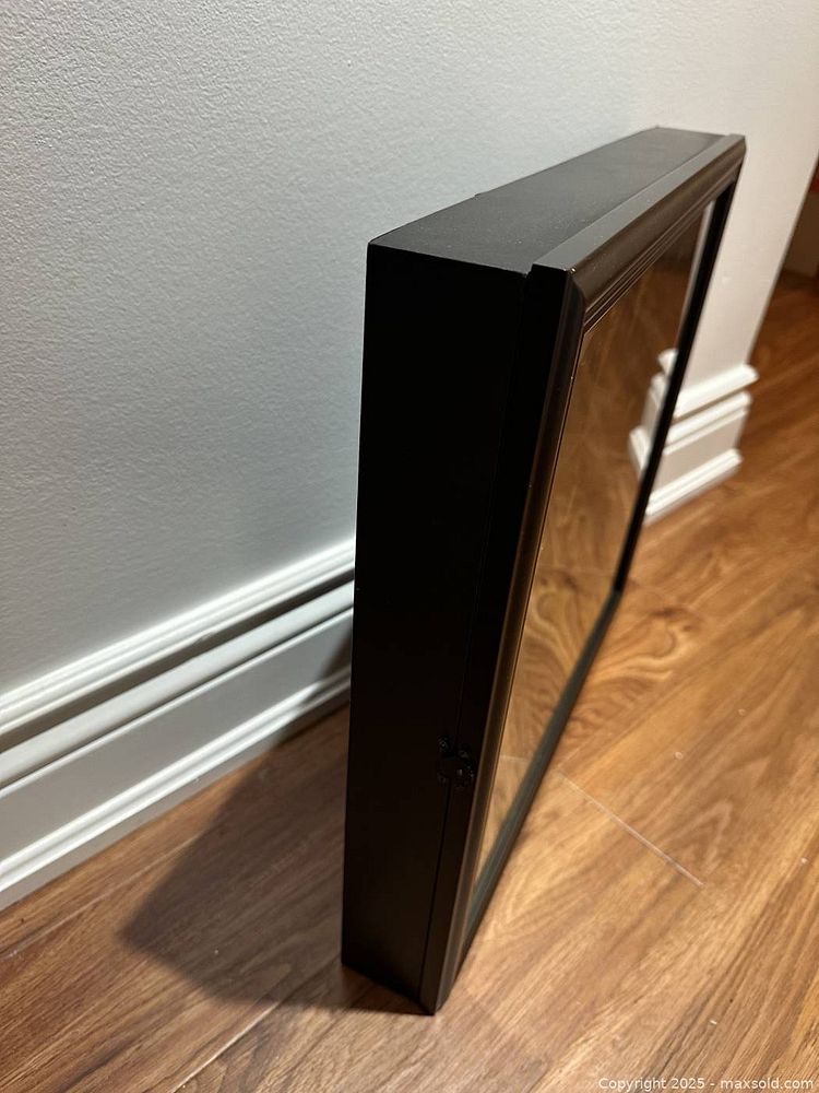 Black MDF glass front wall display case | Maxsold