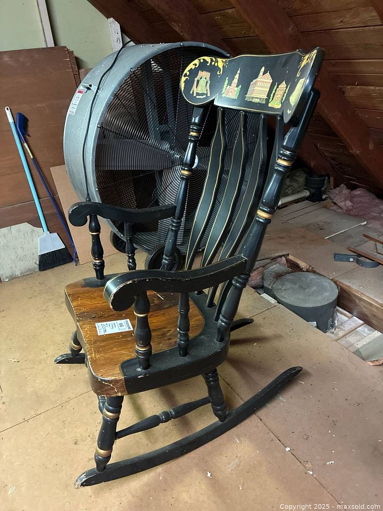 Hitchcock-Style Boston/New England Themed Black Rocking Chair with Gold ...