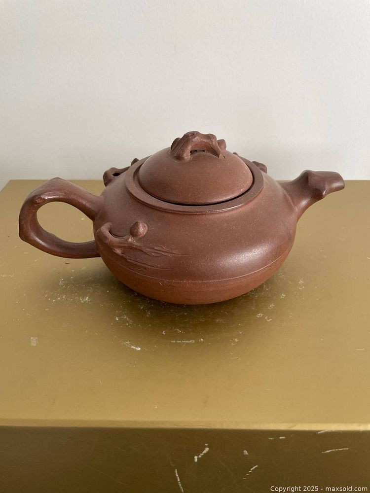 Yixing-Style Unglazed Zisha Teapot Set, Reddish-Brown, Pine Motif ...