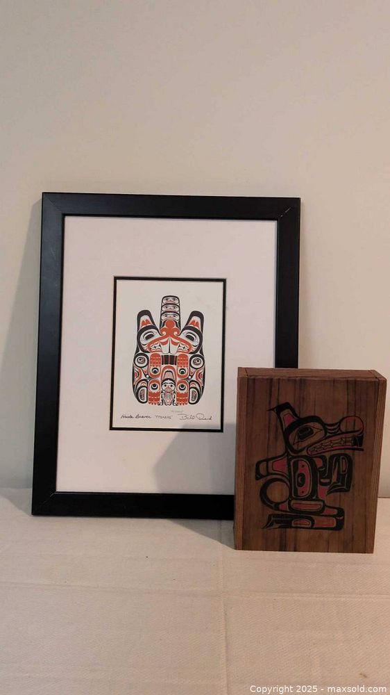 Haida beaver art card & cedar salmon box | Maxsold