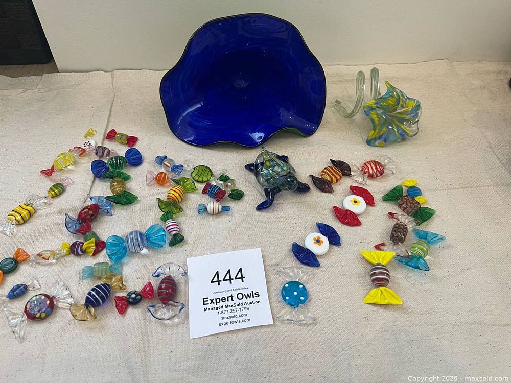 Signed Glass Bowl, Flower, Turtle, Glass Candies | Maxsold