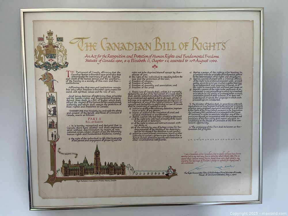 Canadian Bill of Rights 1960 framed print | Maxsold