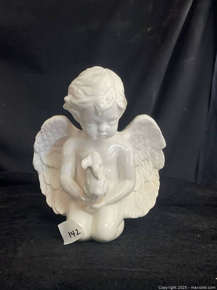White Glazed Ceramic Cherub Figurine | Maxsold