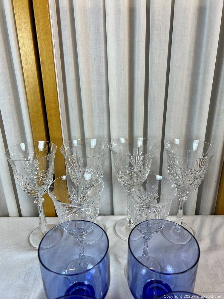 Mixed Lot: Cobalt Blue Goblets & Clear Cut Glass/Crystal Stemware ...