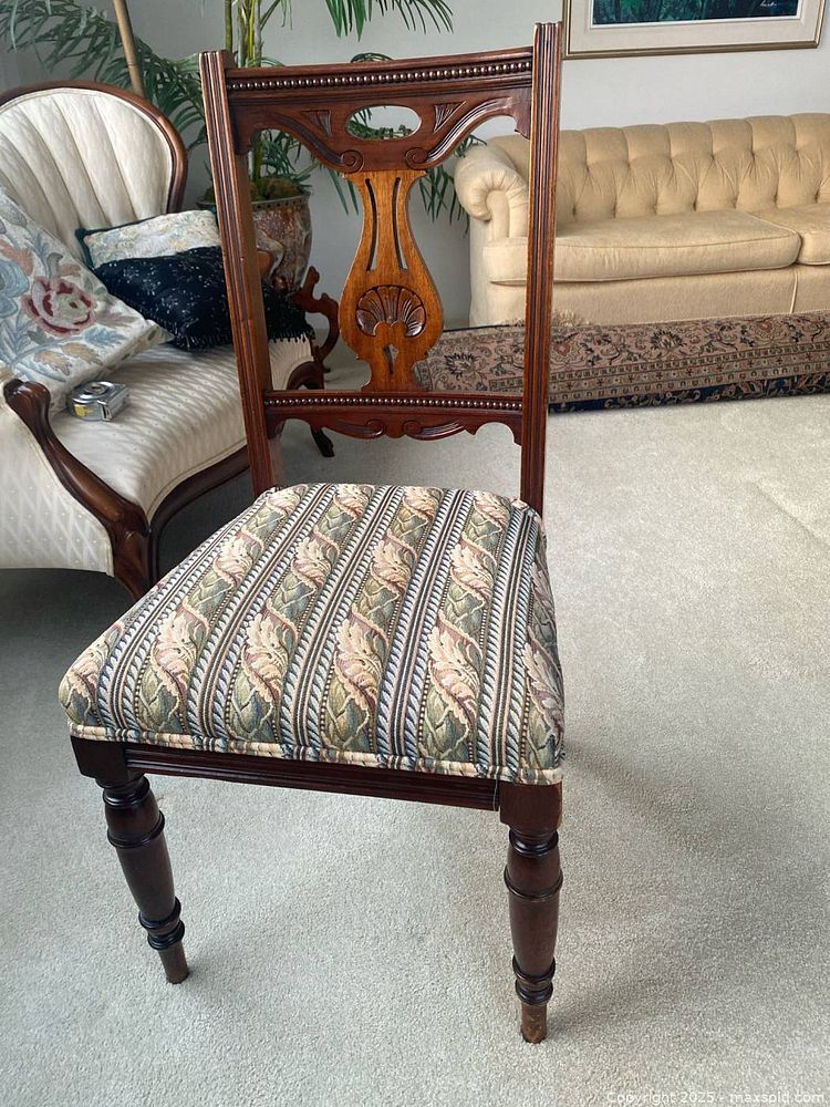 Hardwood upholstered arm, dining & desk chairs, 9 | Maxsold