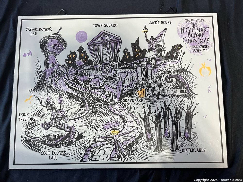 Nightmare Before Christmas Halloween Town map wood sign | Maxsold
