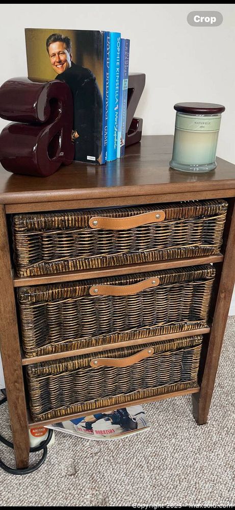 Pier 1 three-drawer side table | Maxsold