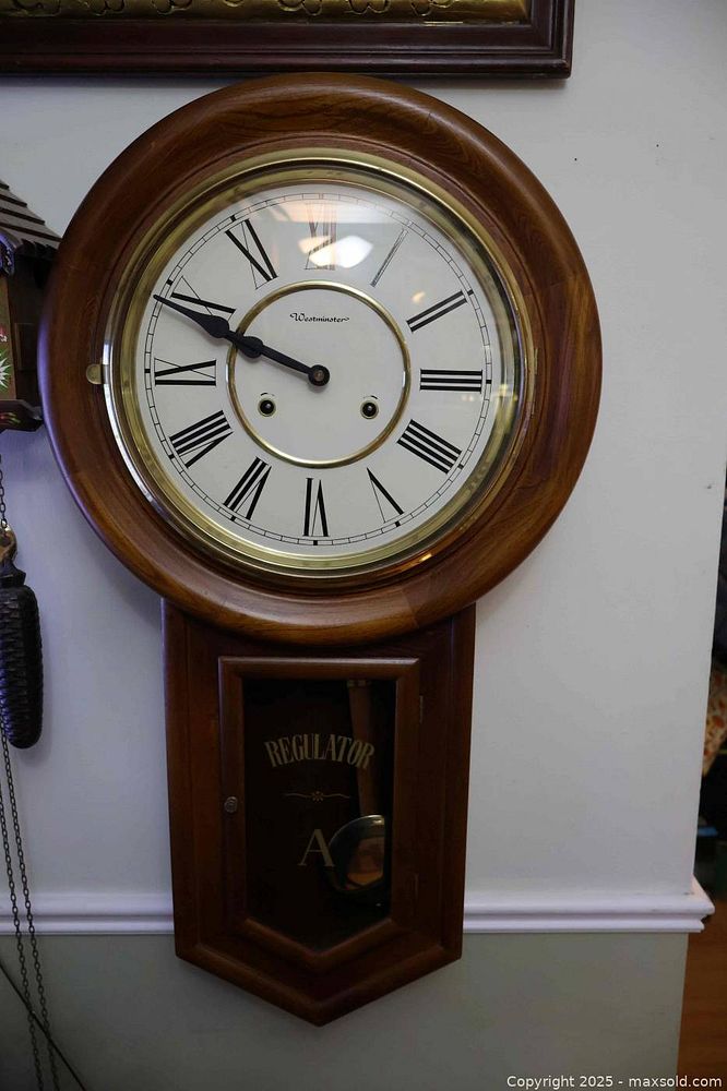 Westminster wall regulator clock with key | Maxsold