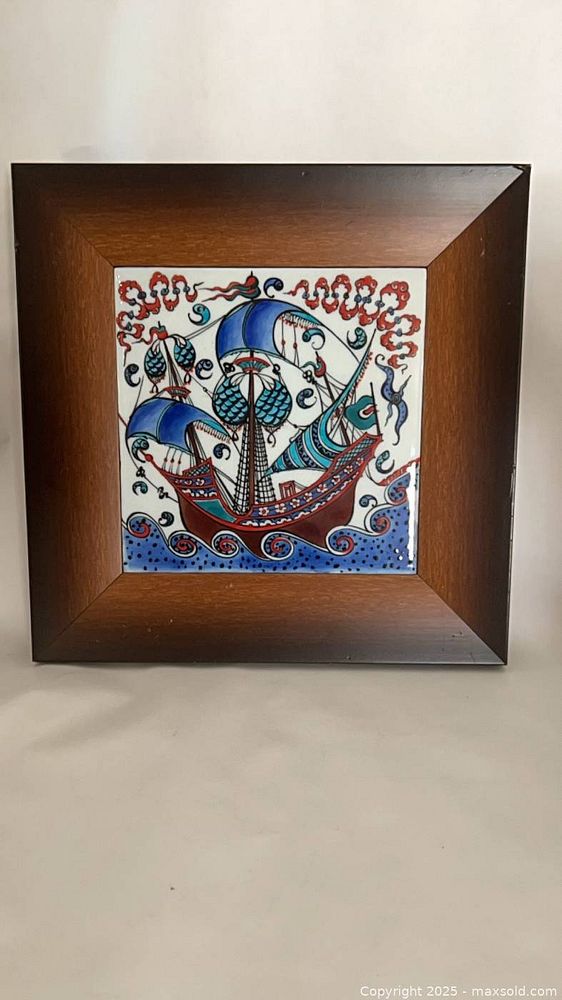 Turkish Ceramic Boat Tile & Yellow Lidded Vessel | Maxsold