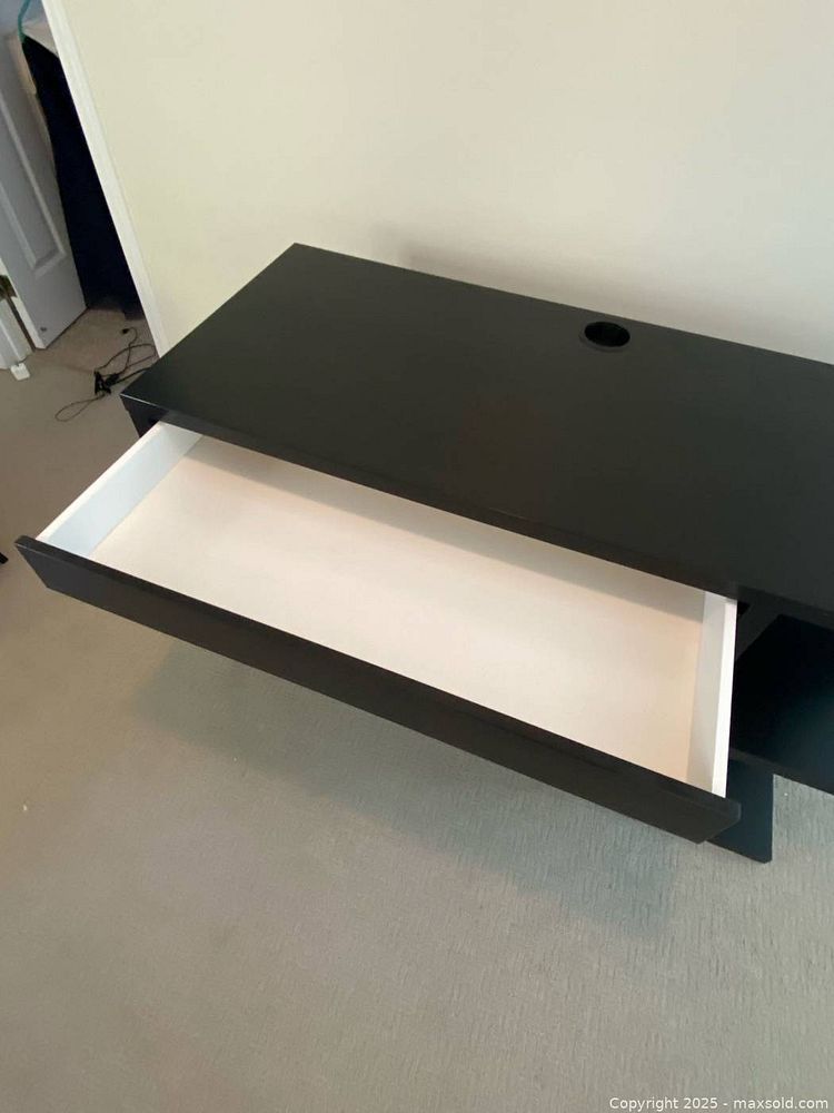 IKEA MICKE black-brown desk with drawer and shelves | Maxsold