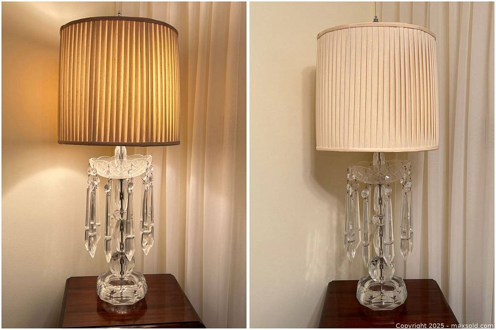 Heavy Cut Crystal Table Lamp with Hanging Prisms and Tri-Light Feature ...