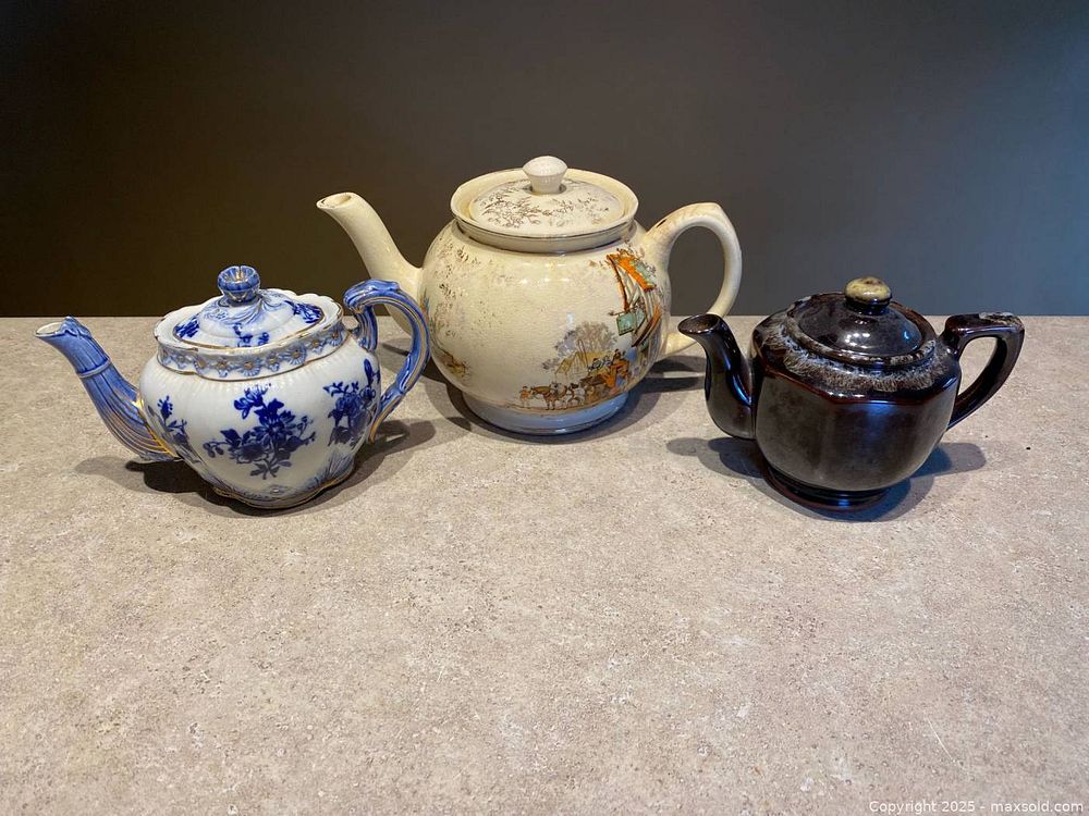 Lot of 3 vintage teapots assorted styles | Maxsold