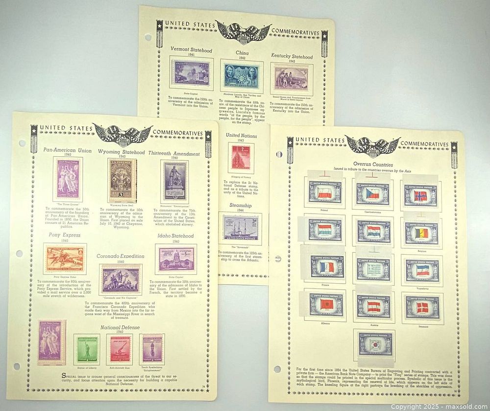 Early 1940s U.S. Commemorative Stamp Album Pages | Maxsold