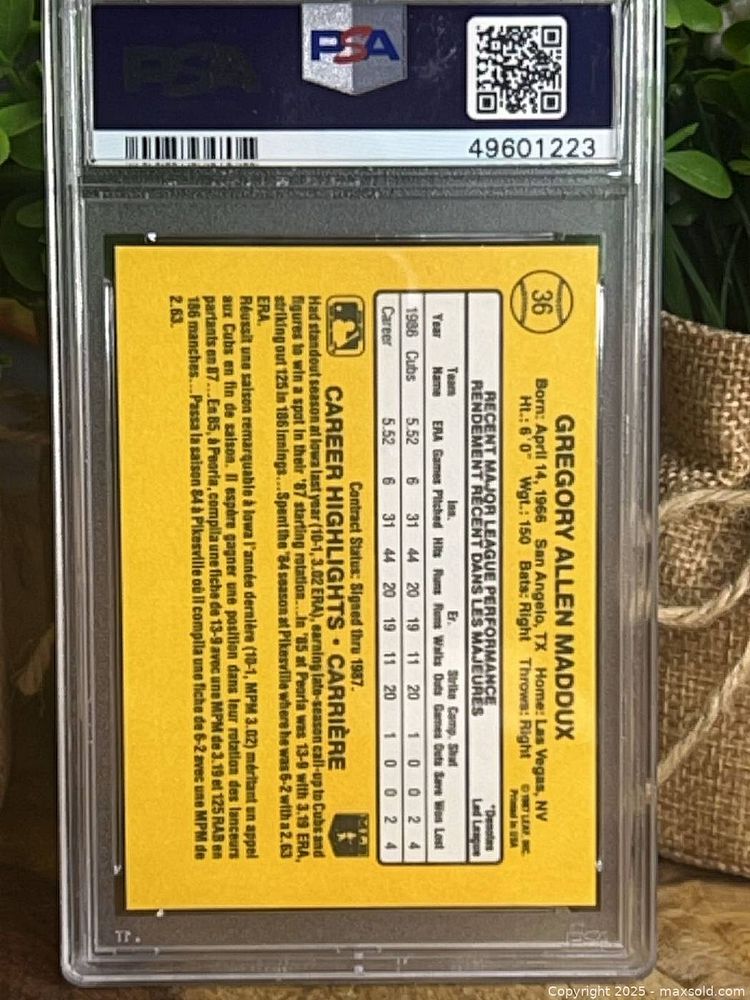 1987 Leaf Greg Maddux Rated Rookie PSA 7 | Maxsold