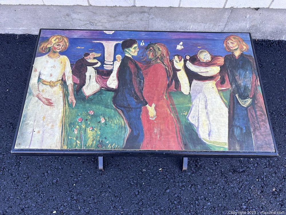 Wood folding table with Munch “The Dance of Life” lithographed top 26"L ...