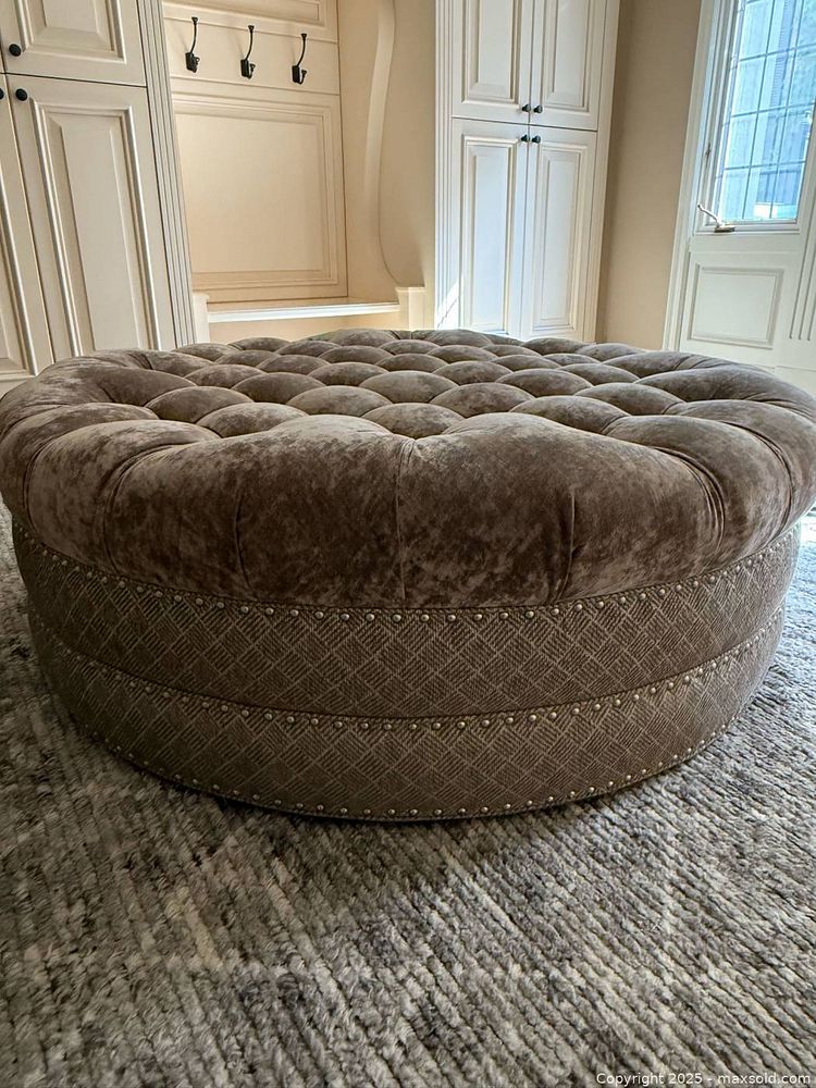 Large Round Tufted Velvet Ottoman | Maxsold