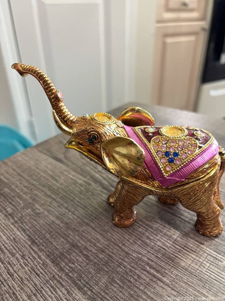 Elephant Enamel Rhinestone Hinged Trinket Box | Maxsold