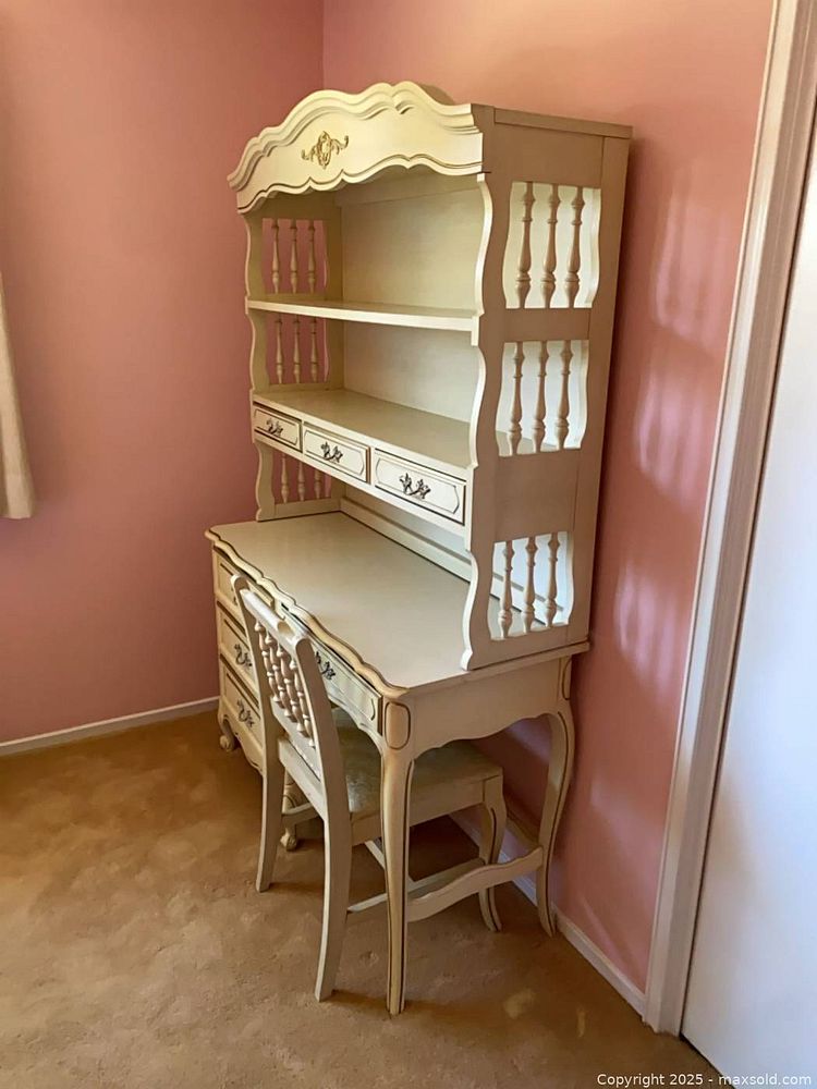 Henry Link French Provincial desk with hutch and chair | Maxsold