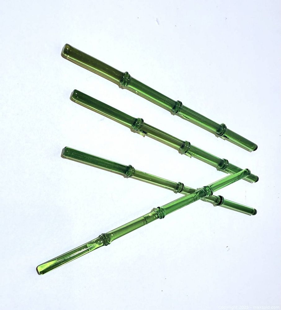 Set of 4 Green Glass Bamboo Swizzle Sticks | Maxsold