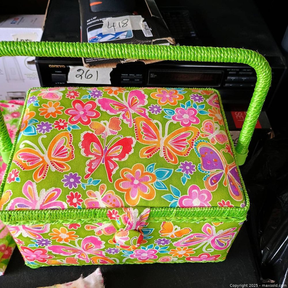Sewing box with misc materials | Maxsold