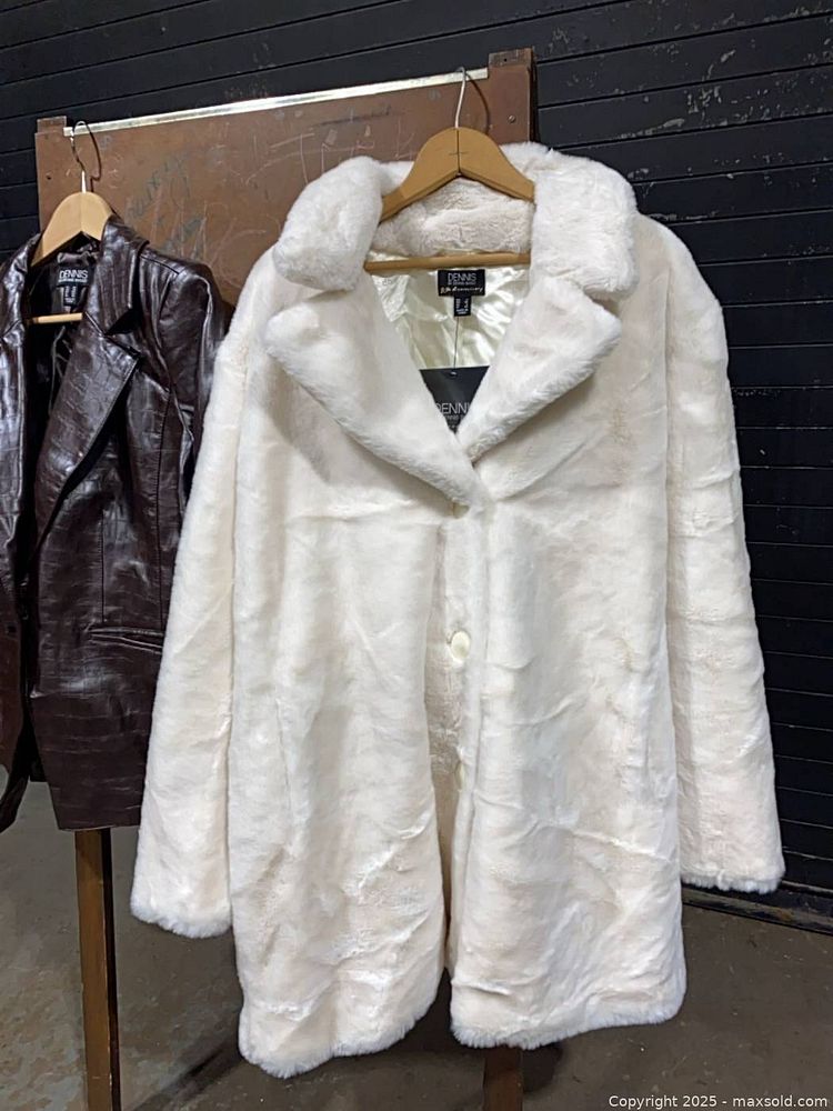 Dennis Basso white faux fur XL & brown faux leather size 14 jackets ...
