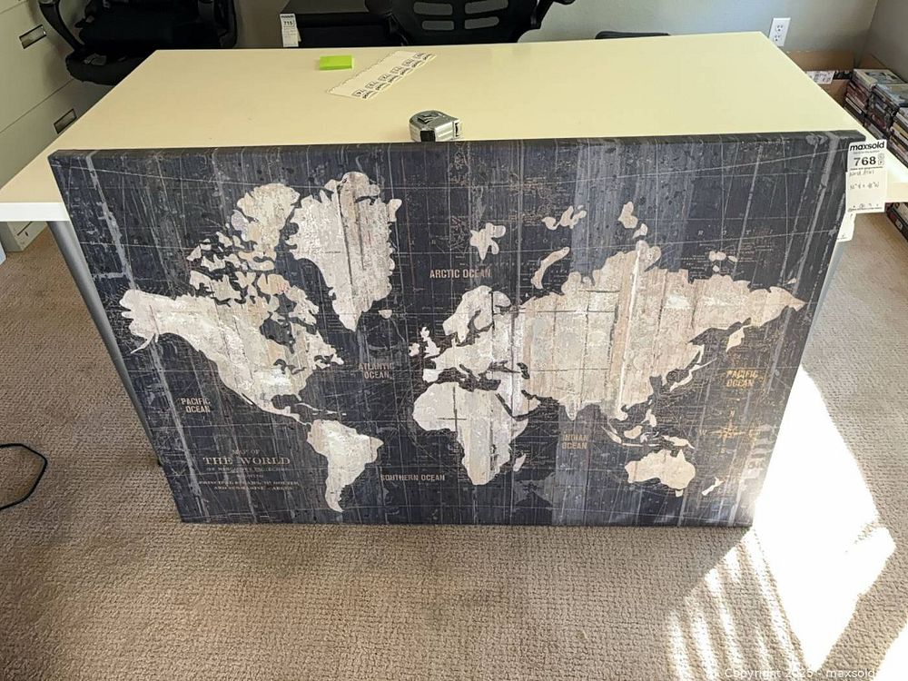 World map canvas print on wood stretcher 32x48 in | Maxsold