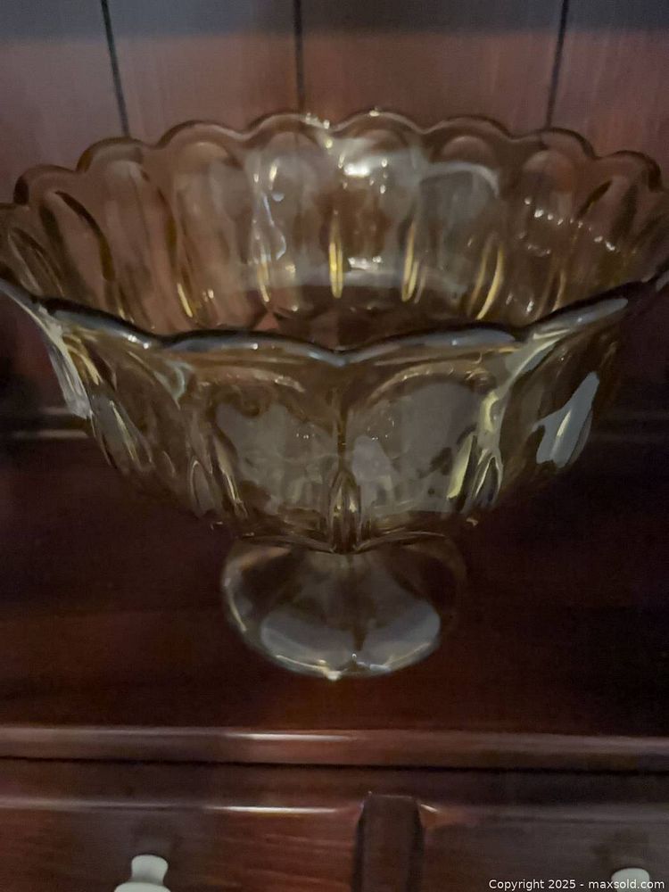 Amber Pressed Glass Pedestal Compote | Maxsold