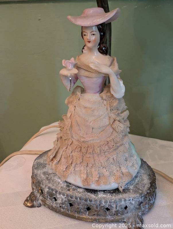 Pair 1930s ceramic southern belle lamps | Maxsold