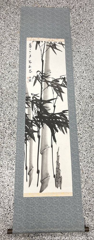 Hand-painted bamboo calligraphy hanging scroll | Maxsold