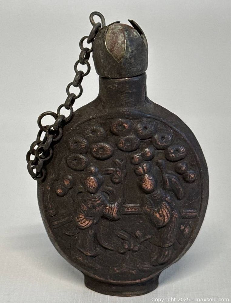 Old Asian Tibetan Silver Character Snuff Bottle with Original Spoon ...