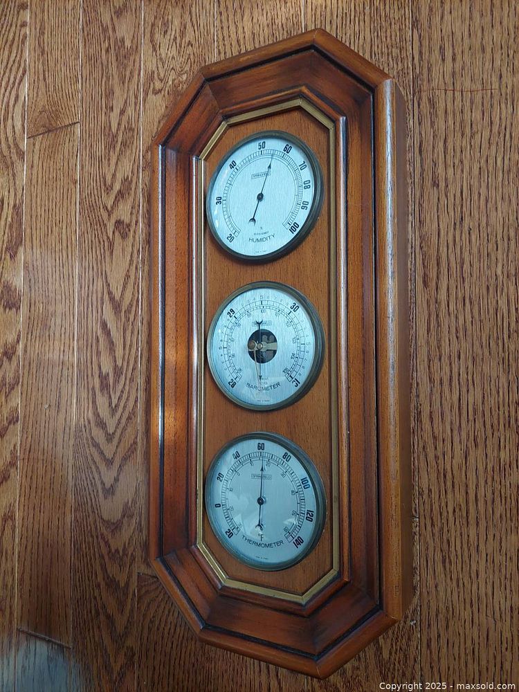 Vintage French Made - Wood Cased Springfield Barometer, Thermometer ...
