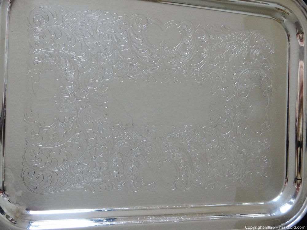 Rectangular silver plated etched design serving tray with handles - vintage | Toronto (Ontario ...
