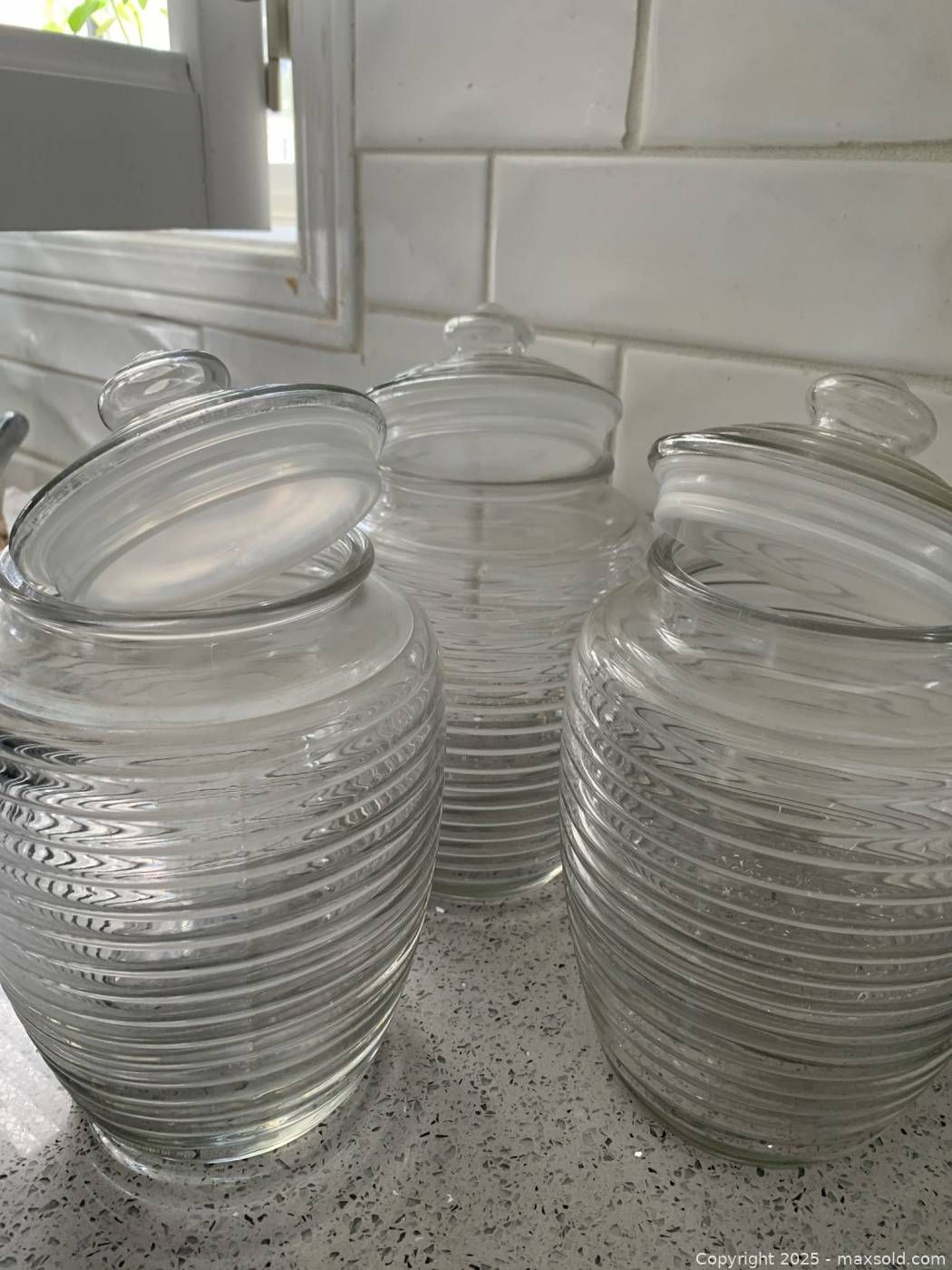 Set of 3 Ribbed Glass Large Storage Jars (Lids) - Clear | Brampton ...