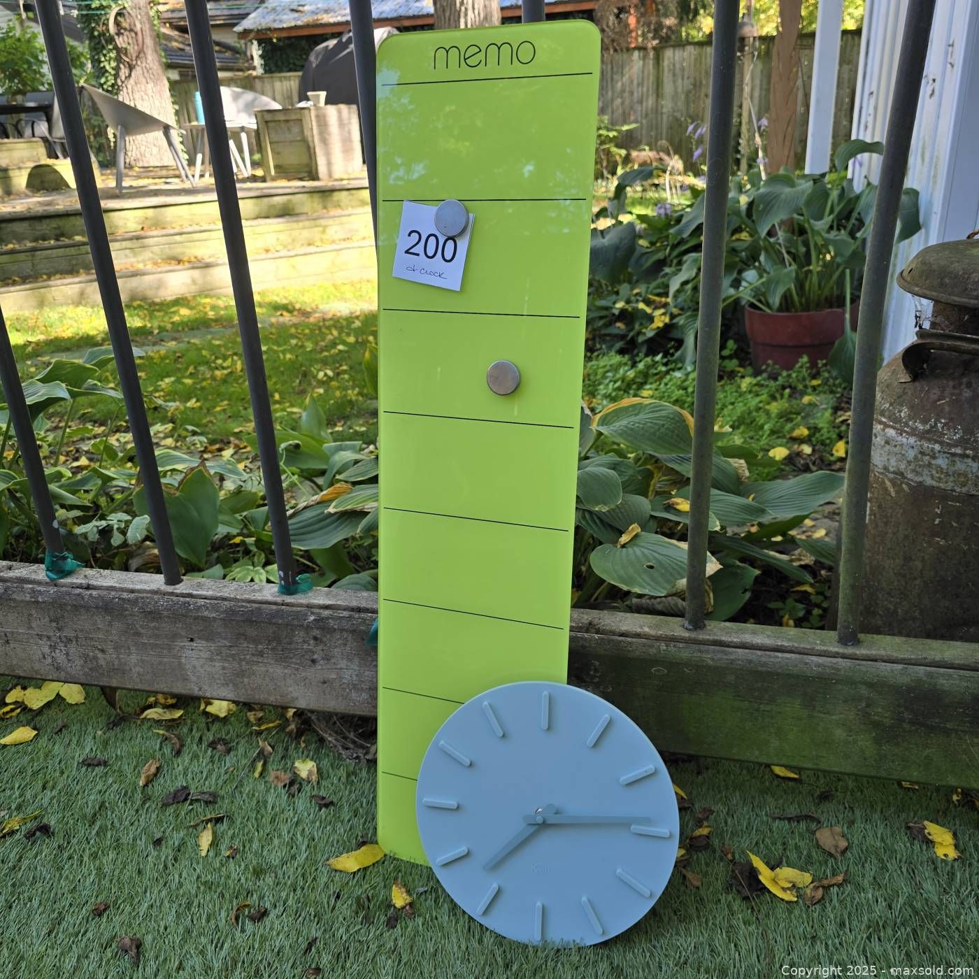 Lime Green Glass Memo Board and Kvell Pop Clock | Maxsold
