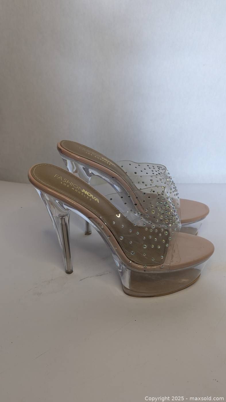 Fashion Nova Rhinestone Clear Platform Mule Heels, US 7 | Toronto ...