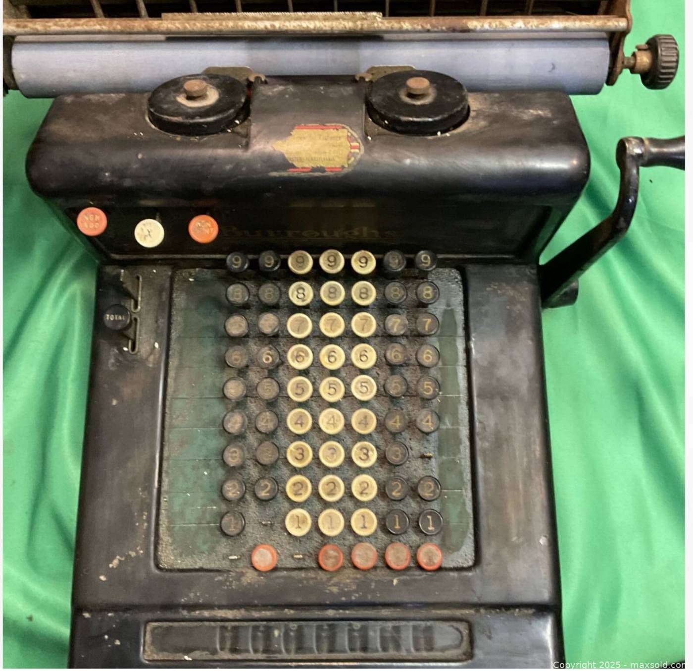 Vintage Burroughs hand-crank adding machine | Maxsold