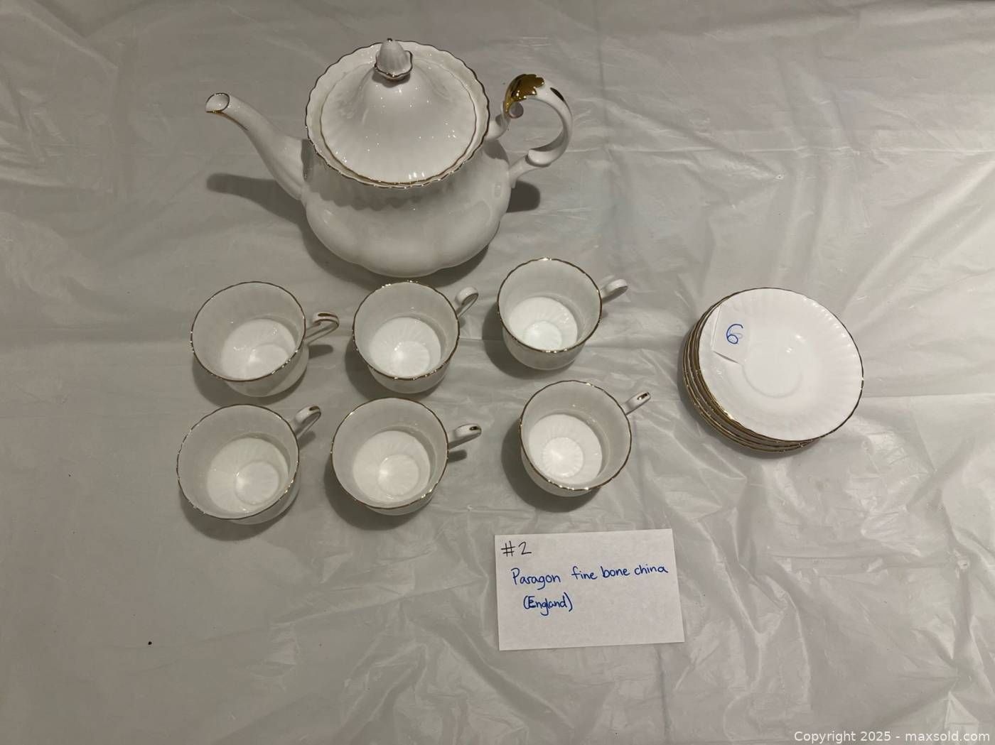 Paragon fine bone china tea set, 13-piece, white with gold gilt | Maxsold