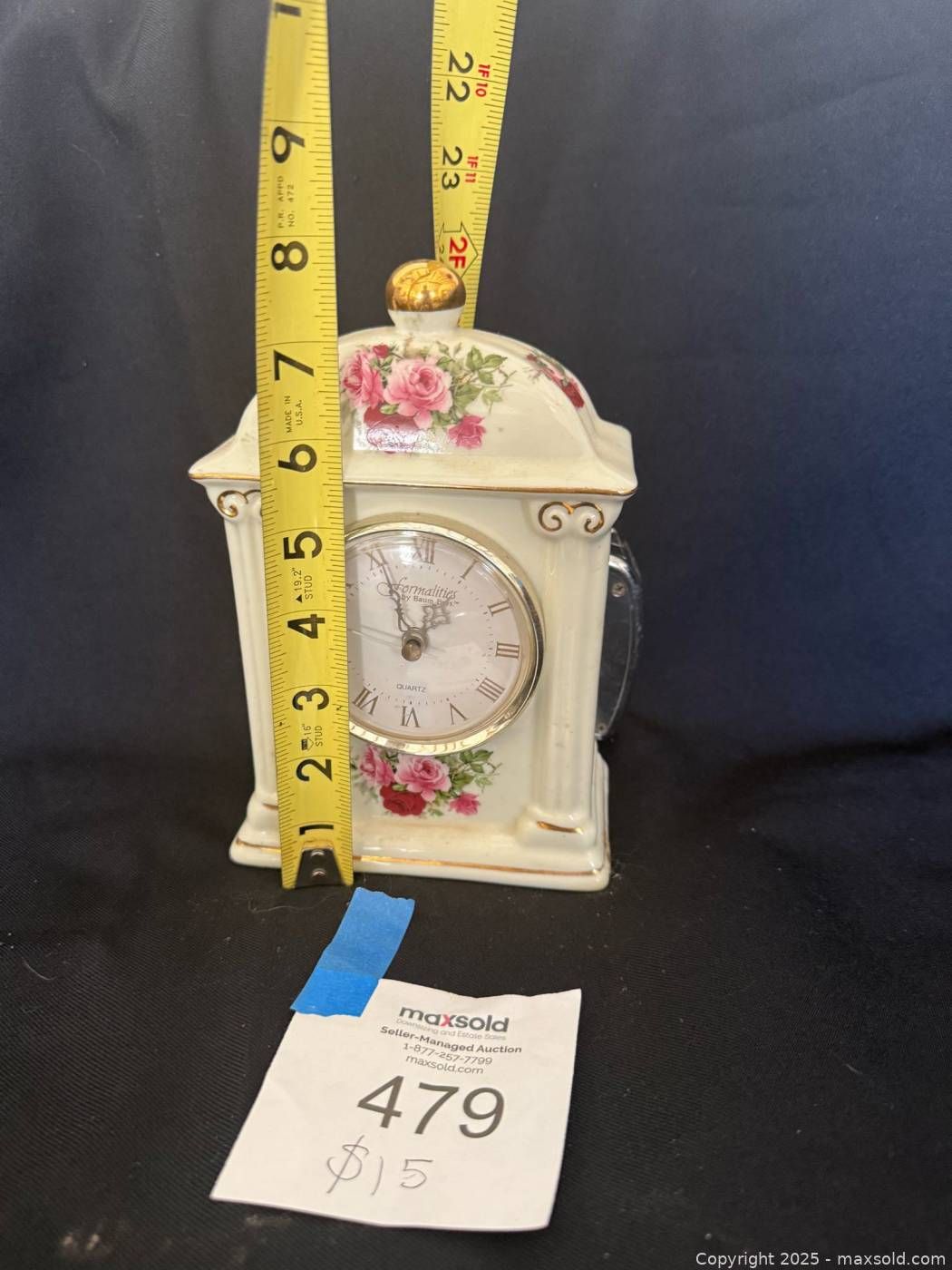 Formalities by Baum Bros ivory floral ceramic quartz mantel clock | Maxsold
