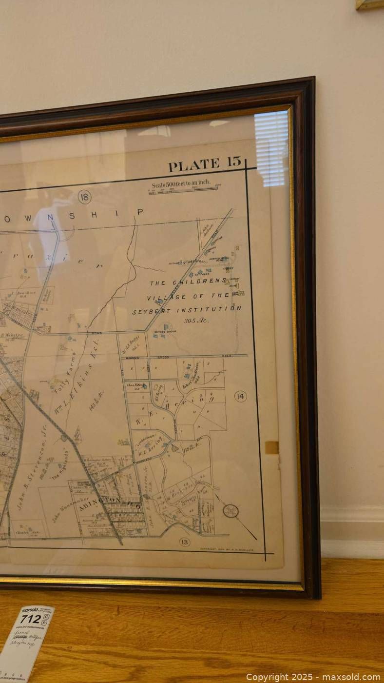 1909 Abington Township framed map | Maxsold