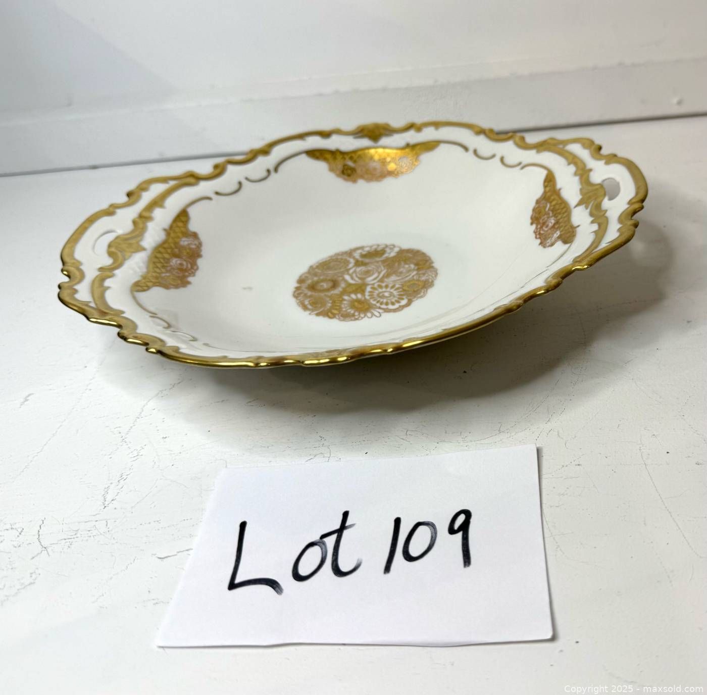 Reichenbach Germany gold roses oval serving dish | Maxsold